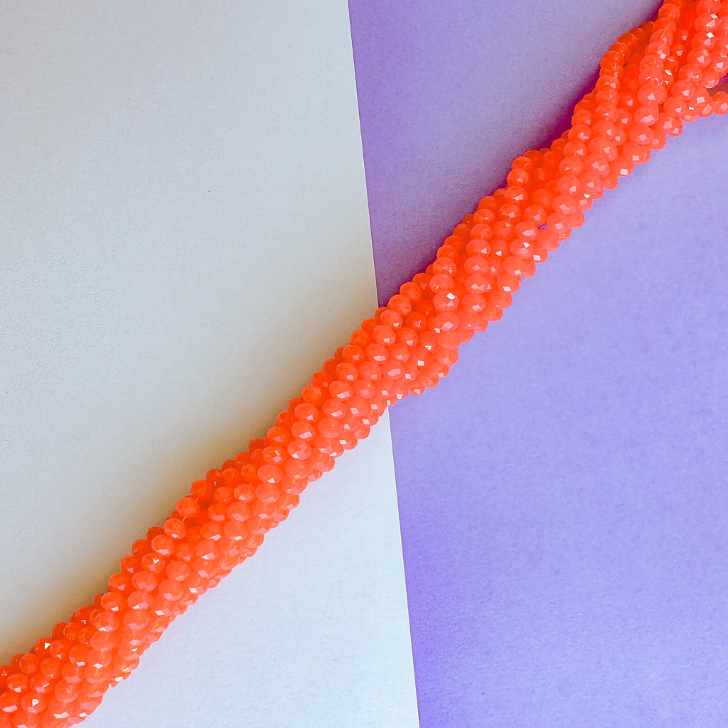 4mm Neon Coral Translucent Faceted Crystal Rondelle Strand – Beads, Inc.