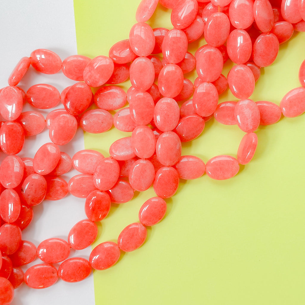 14mm Coral Dyed Calcite Flat Oval Strand – Beads, Inc.