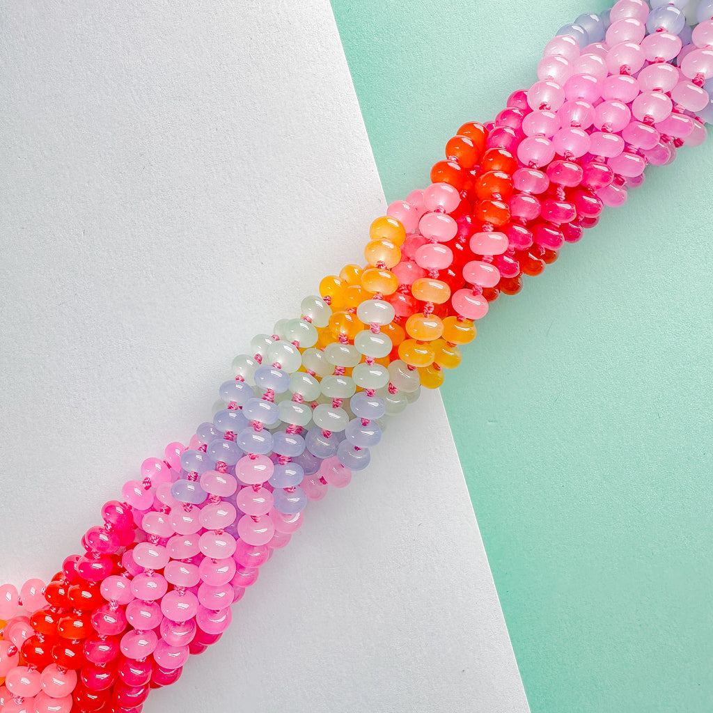 8mm Rainbow Candy Smooth Dyed Jade Rondelle Knotted Strand – Beads, Inc.