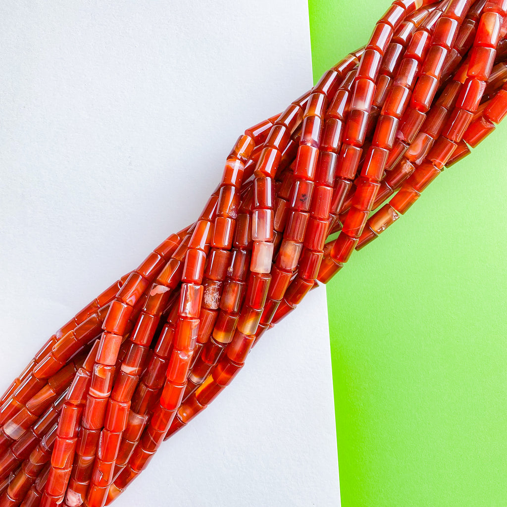 8mm Smooth Carnelian Barrel Cylinder Strand – Beads, Inc.