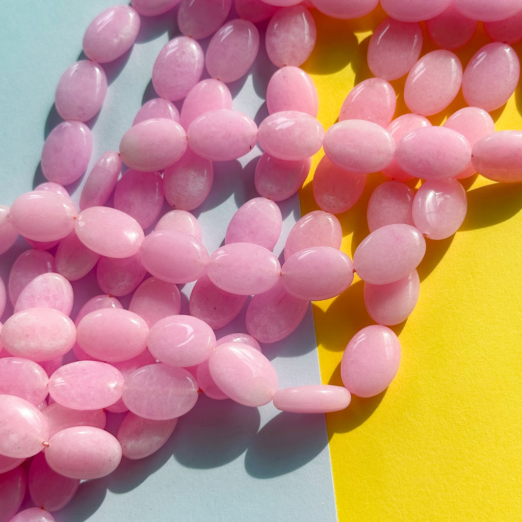 14mm Bubblegum Pink Dyed Calcite Flat Oval Strand – Beads, Inc.