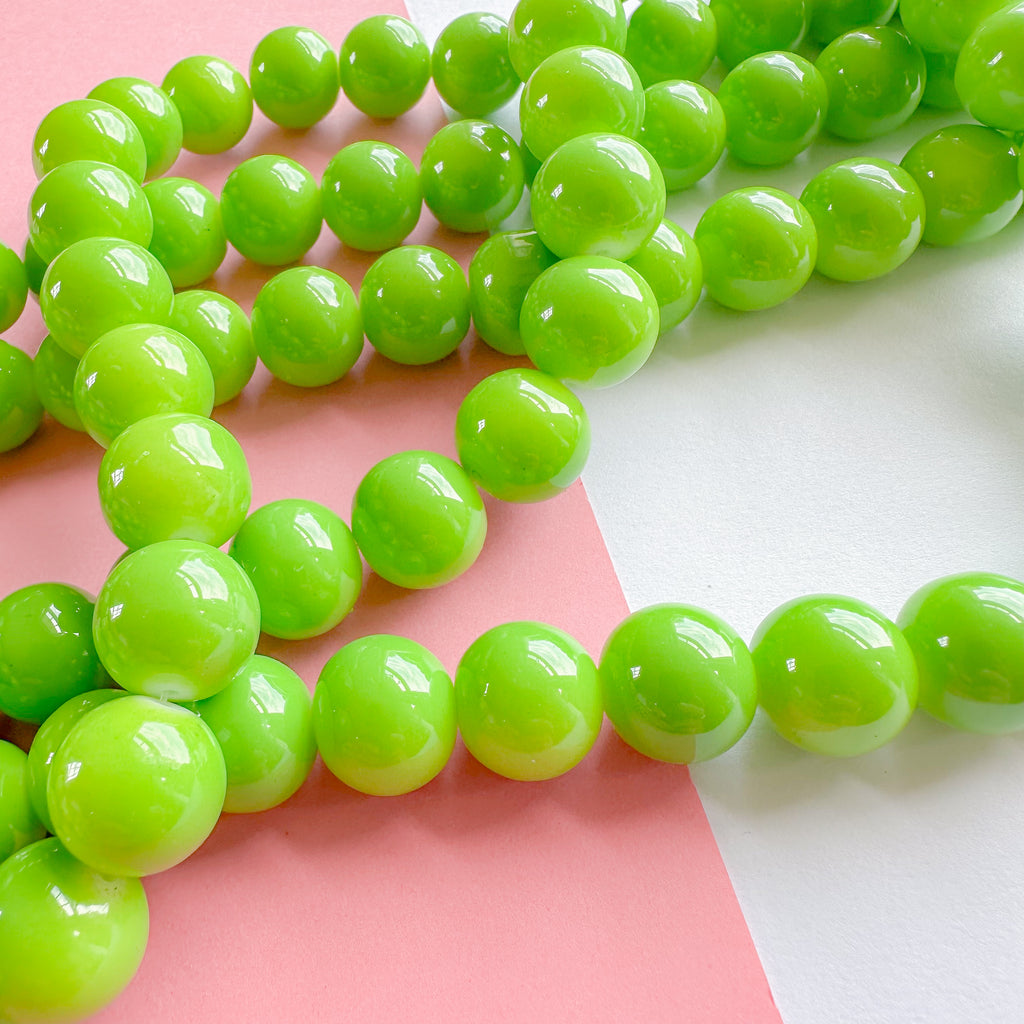 14mm Lime Green Smooth Coated Glass Round Strand – Beads, Inc.