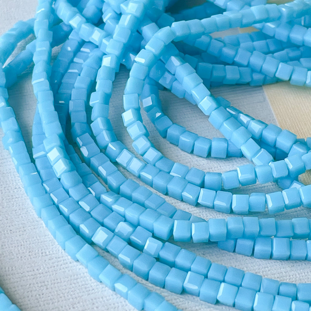 3mm Sky Blue Faceted Cube Crystal Strand – Beads, Inc.