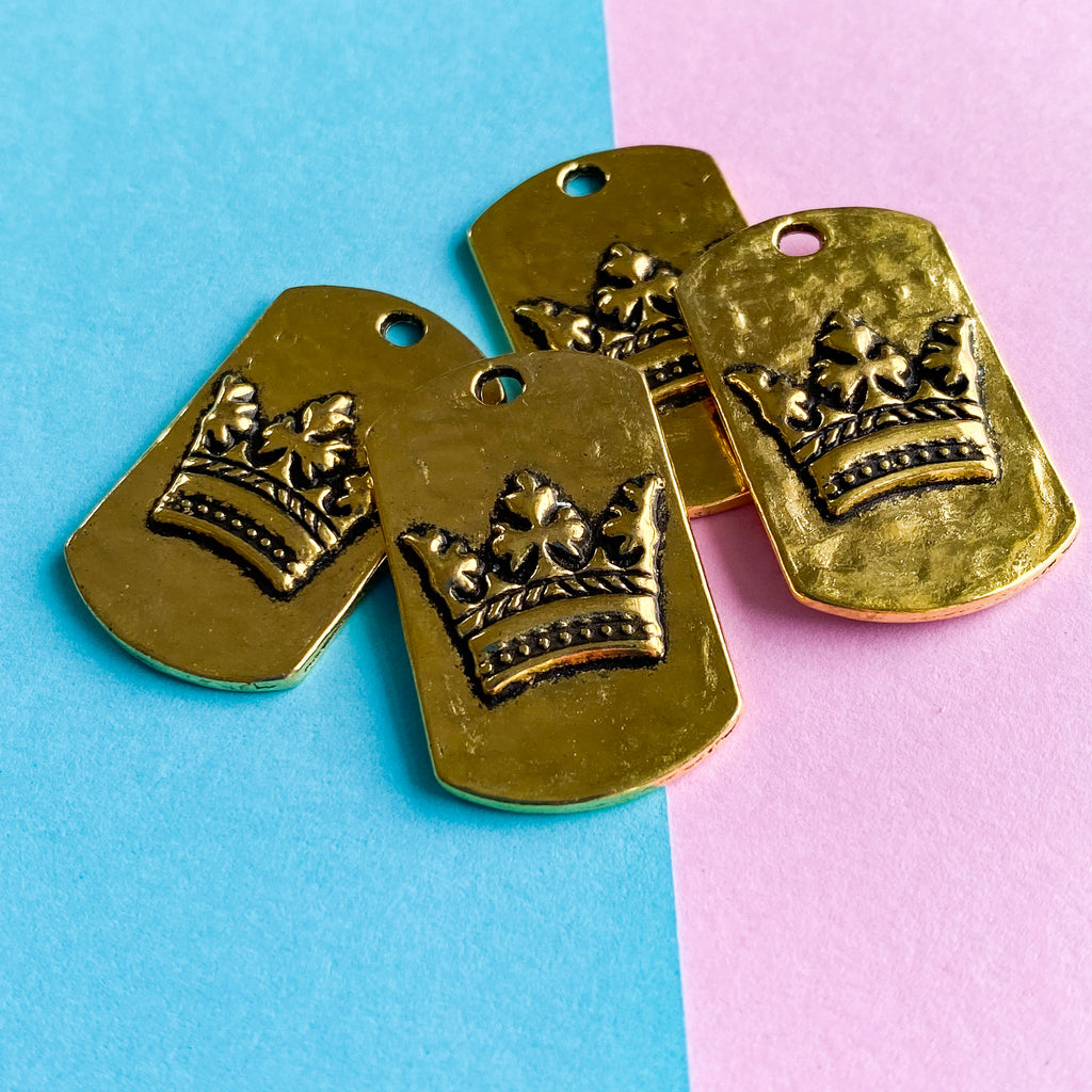 30mm Gold Pewter Crown Tag Pendant - 4 Pack – Beads, Inc.