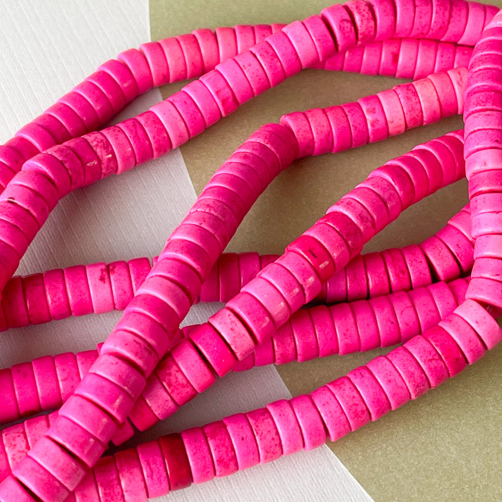8mm Hot Pink Magnesite Heishi Rondelle Strand – Beads, Inc.