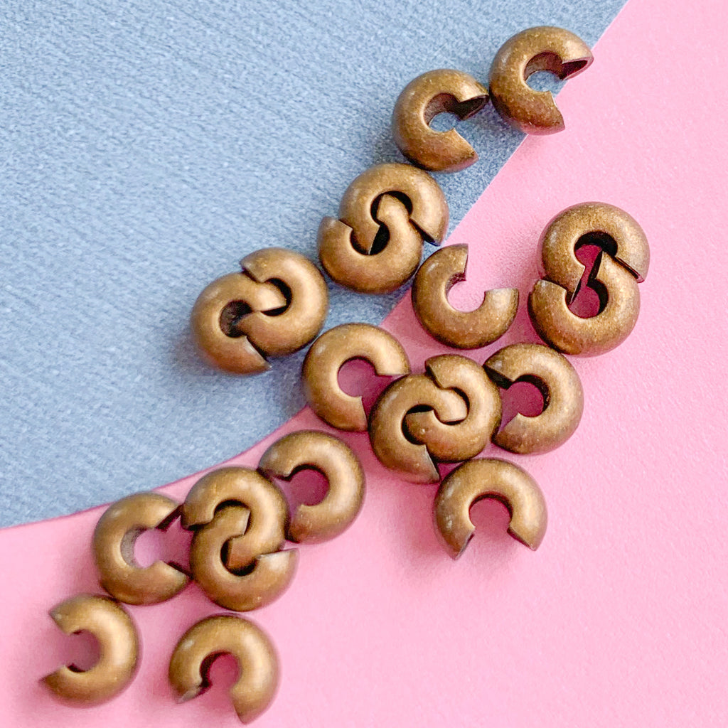 3mm Vintage Bronze Electroplated Crimp Covers - 20 Pack – Beads, Inc.